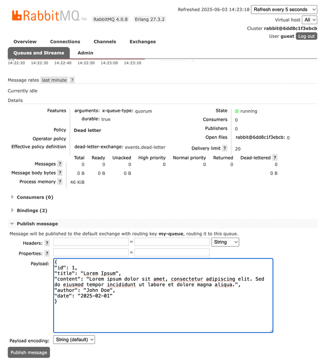 How to manually publish messages to RabbitMQ