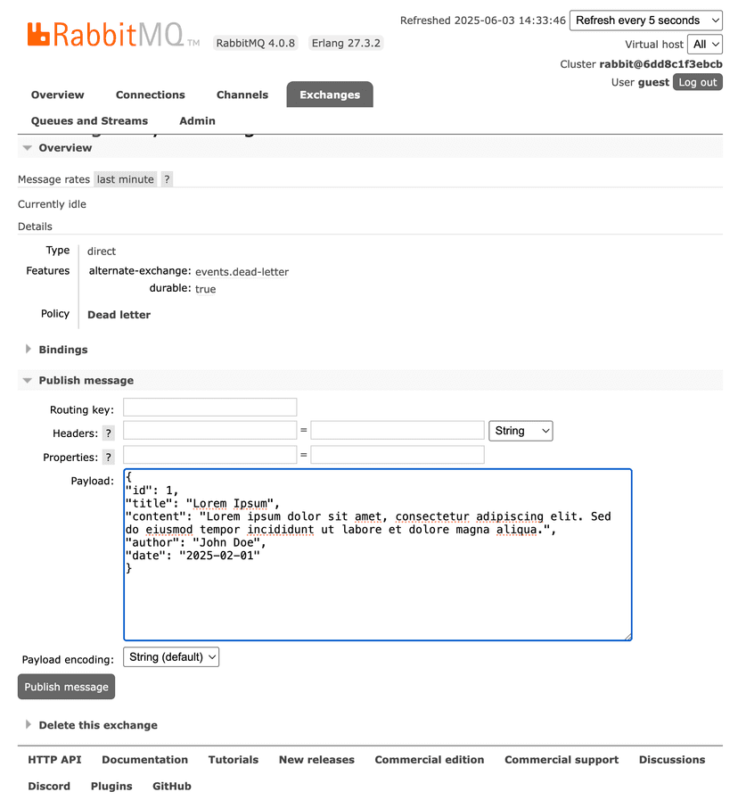 How to manually publish messages to RabbitMQ