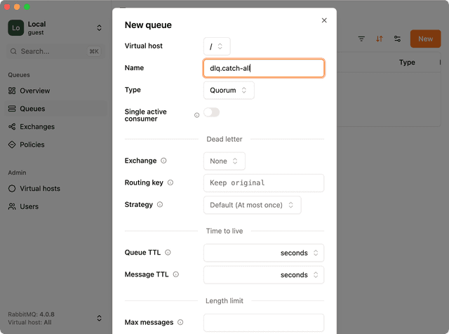 Properly setting up dead-letter queues in RabbitMQ